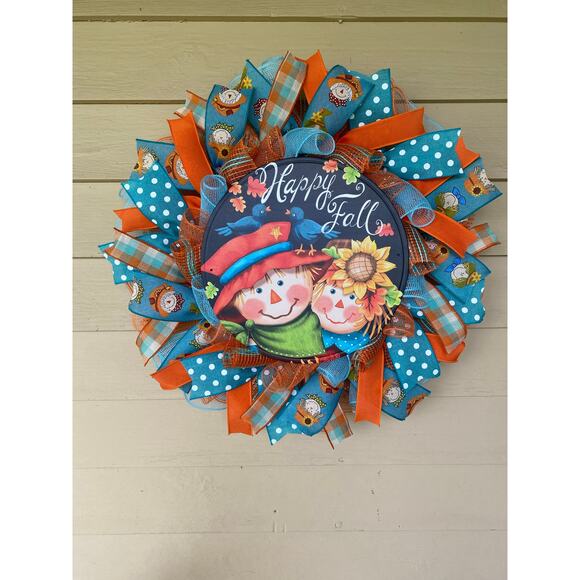 Handmade | Holiday | Handmade Happy Fall Scarecrow Wreath Fun Whimsical ...